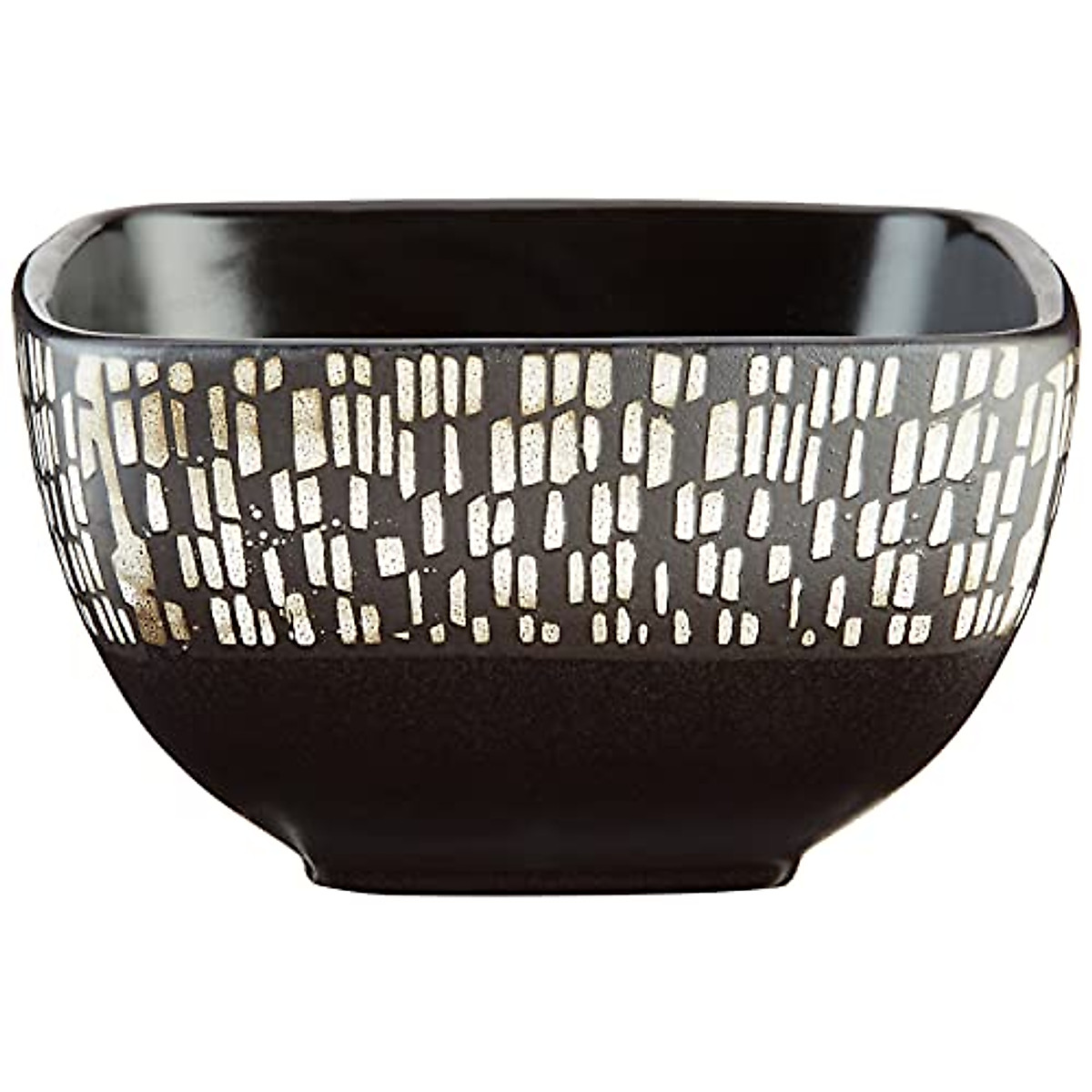 Elama Square Stoneware Pattern Dinnerware Dish Set, 16 Piece, Matte Black and Tan Tile