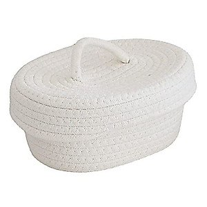 Atyhao Storage Bins,Desktop Storage Box with Lid Handmade Cotton Rope Storage Basket for Makeup Sundries Snack Needles (Milky White)
