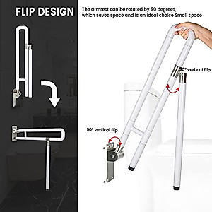 JELLYRATTBIT Handicap Grab Bars Rails, 29.5 Inch Foldable Toilet Bar Flip Up Arm Rails with Anti-Slip Grip Shower Assist Aid Safety for Elderly Pregnant Women Disabled Bar, White