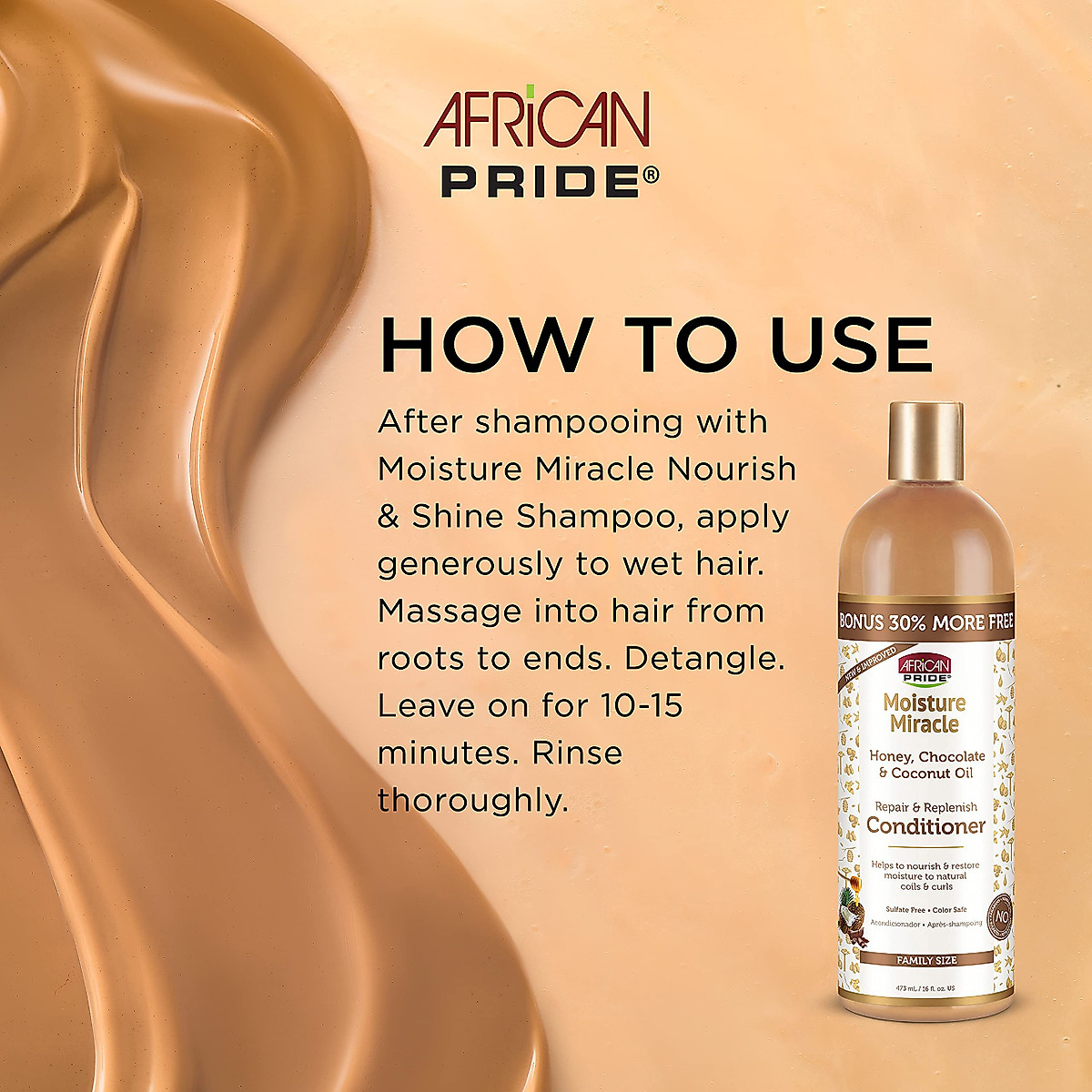 African Pride Honey & Coconut Oil Pre-Shampoo, Shampoo & Conditioner - Repair & Replenish Moisture for Natural Coils & Curls, 12 Oz & 16 Oz