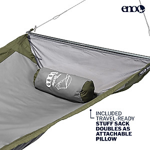 ENO Skyloft Hammock - 1 Person Portable Hammock - for Camping, Hiking, Backpacking, Travel, Festival, or The Beach - Olive/Grey