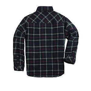 COEVALS CLUB Men's Flannel Shacket Casual Button Snap Sherpa Quilted Lined Plaid Premium Jacket Shirts(Green/Navy/Black #11 2XL)