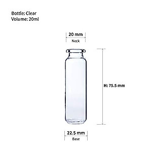J&K Scientific 20ml Headspace Sample Vial, Clear Glass, 20mm Crimp-top, Rounded Bottom (Pack of 100)