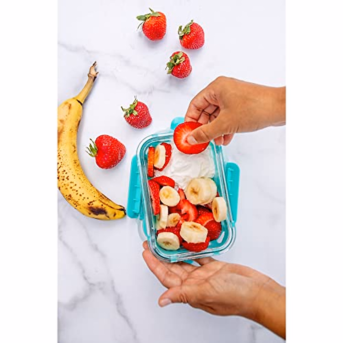 Ello Duraglass Meal Prep Container, 1.75 cup- Glass Food Storage Container with Silicone Sleeve and Airtight BPA-Free Plastic Lid, Dishwasher, Microwave, and Freezer Safe, Aquavia