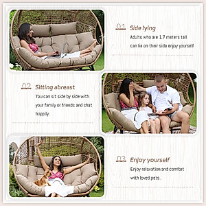 BULEXYARD Double PE Wicker Stationary Egg Chair with Legs Patio 2 Person Loveseat Chair Indoor Outdoor Oversized PE Rattan Lounge Chair for Garden Balcony (Brown/Brown, Double Egg Chair with Ottoman)