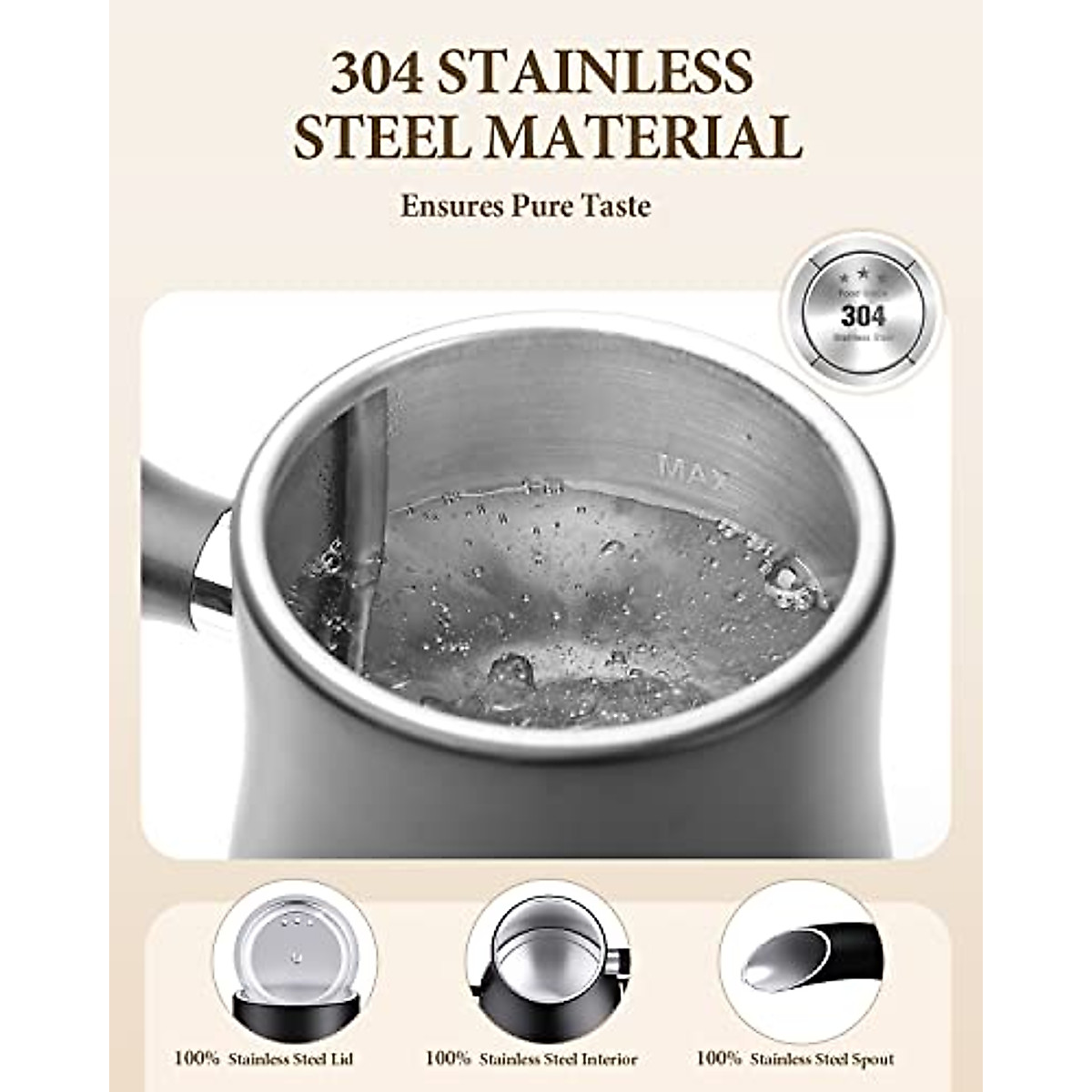 Ulalov Gooseneck Electric Kettle, 0.9L Fast Boiling Hot Water Kettle, Stainless Steel Electric Tea Kettle, 1200W Pour Over Kettle for Coffee&Tea, Leak-Proof, Auto Shutoff, Anti-dry