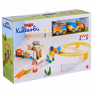 HABA Kullerbu at The Construction Site Play Track - 13 Piece Starter Set with 2 Vehicles and Fascinating Ball Drop - Ages 2 and Up
