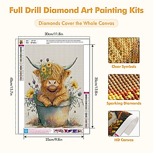 MOGTAA Cow Diamond Painting Kits for Adults, 5D Flowers Cow Diamond Art Kits for Beginners, Full Drill DIY Animal Diamond Dots Kits Crystal Craft for Home Wall Art Decor 12x16 inch