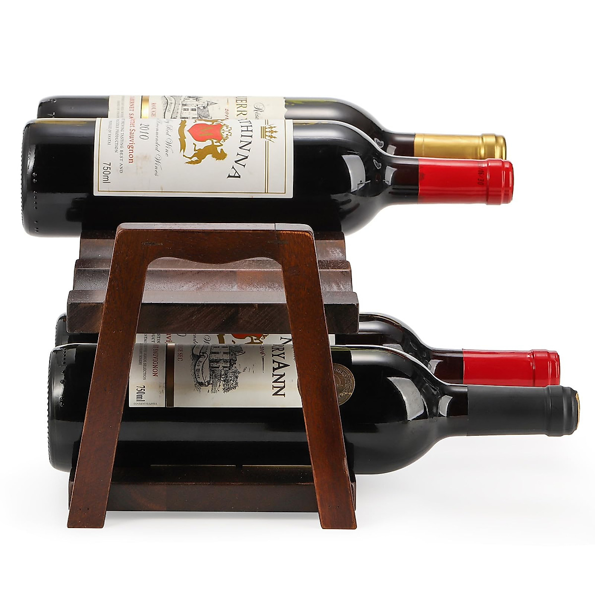 Peohud Acacia Wood Countertop Wine Rack, 8 Bottles Wooden Wine Holder Stand, 2 Tier Free Standing Wine Storage Display Shelf for Home Kitchen Bar Table Top Cabinet Pantry Wine Cellar Basement