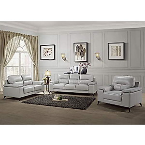 Homelegance 89" Leather Sofa, Silver Gray