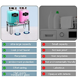 2-Pack 1 Gallon Glass Laundry Detergent Dispenser Set with Bamboo Lids and Stand - Liquid Soap and Fabric Softener Dispensers with Spigots, Cups, Labels and Mats, Laundry Room Organization and Storage