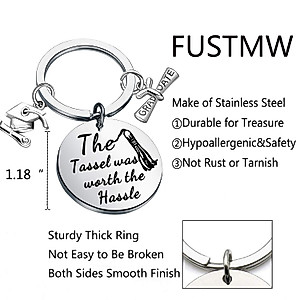 FUSTMW Graduation Gift Keychain The Tassel Was Worth the Hassle Graduation Jewelry College Graduation Gift with Grad Cap Charm (silver)