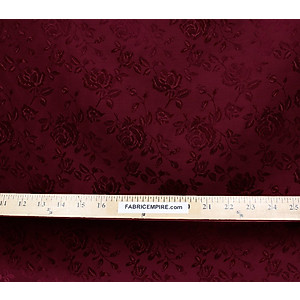 Satin Floral Jacquard Fabric 58" Wide Sold by The Yard (Burgundy)