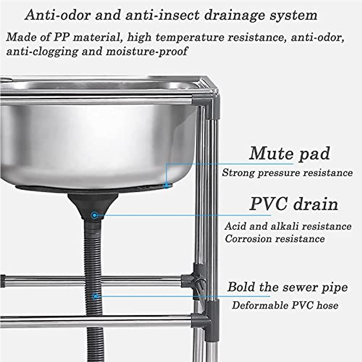 Stainless Steel Small Sink Kitchen Basin With Stand, Home Simple Laundry Sink With Faucet, Ready Practical Freestanding Vanity Multipurpose Sink, Commercial Sink For Laundry/Backyard/Garage (Size