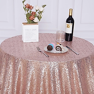 Poise3EHome 50 Inch Round Rose Gold Sequin Tablecloth for Party Cake Dessert Table Exhibition Events