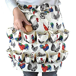 Hot6sl Chicken Egg Apron, Stylish Egg Collecting Apron with 12 Pockets, Egg Gathering Apron for Fresh Eggs Cooking Kitchen Aprons