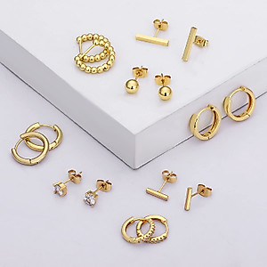 Dreamfox 8 Pairs Huggie Hoop Earrings Small Hypoallergenic 14K Gold Plated Huggie Earrings For Women Simple Huggie Stud Earrings Set Christmas Gift (one size, Gold-3)