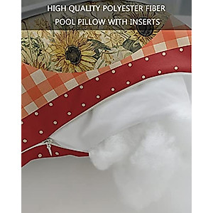 Recliner Head Pillow Ledge Loungers Chair Pillows with Insert Retro Rooster Sunflower Plaid Polka Dot Lumbar Pillow with Adjustable Strap Outdoor Waterproof Patio Pillows for Beach Pool, 2 PCS