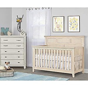 Dream On Me Dover 4-In-1 Convertible Crib In Vintage White Oak, Three Mattress Height Settings, Fixed Stationary Side Rails, Wooden Furniture For Nursery, Bedroom