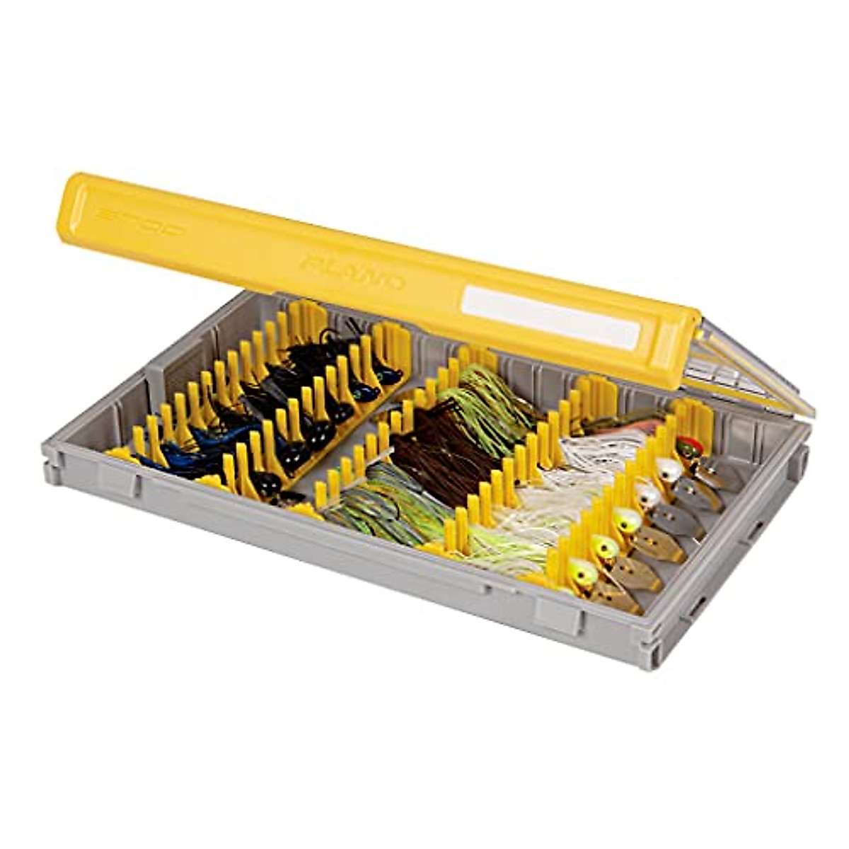 Plano EDGE Premium Jig and Bladed Jig Tackle Utility Box, Clear and Yellow, Rust-Resistant Storage, Waterproof Tray for Jig and Bladed Jig Tackle