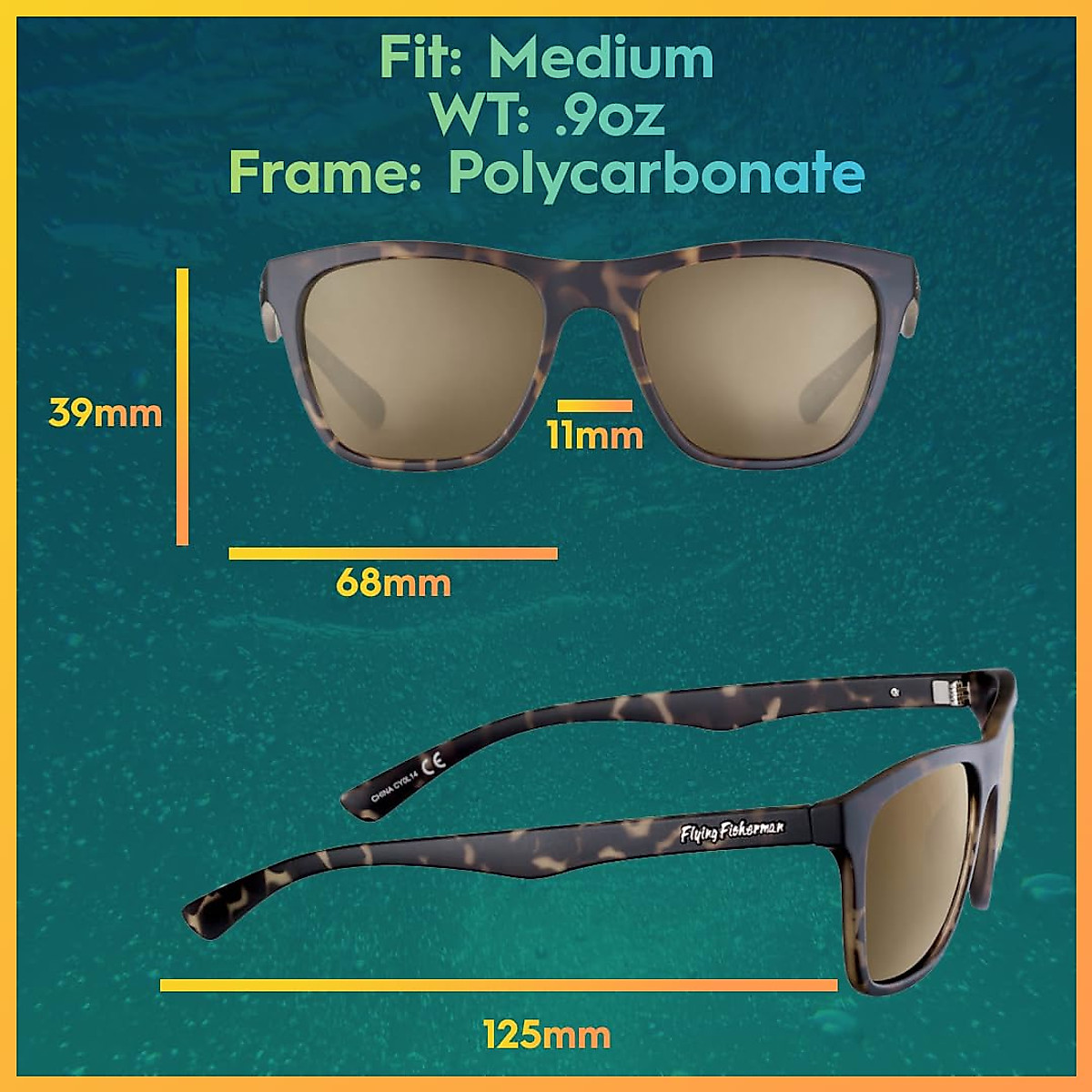 Flying Fisherman Men's Fowey Polarized Sunglasses, Tortoise Frames/Amber Lenses, Medium