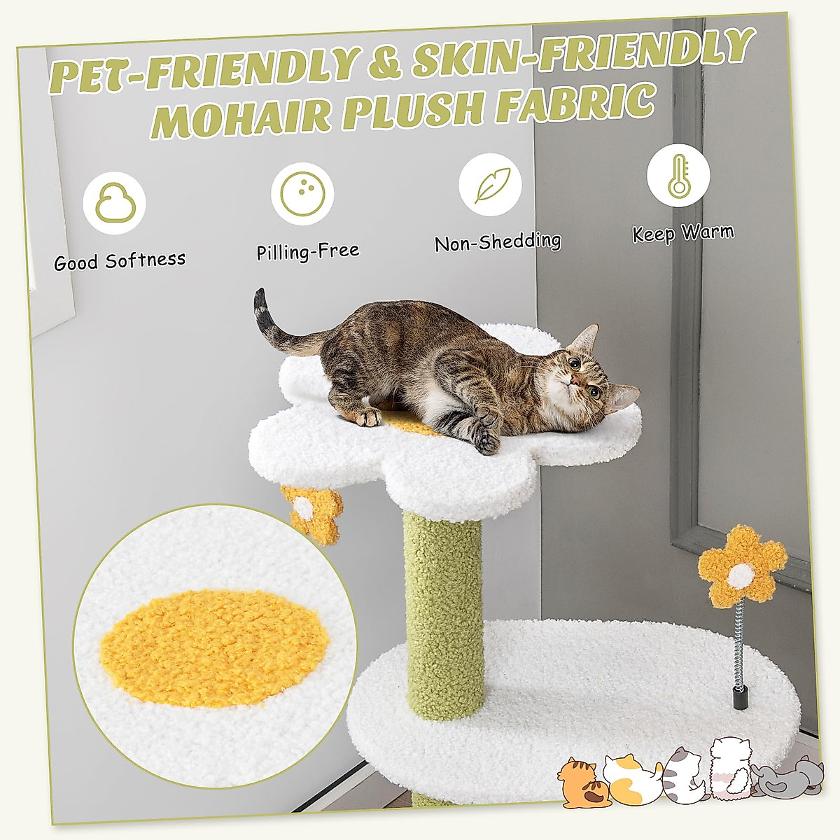 Tangkula Cute Cat Tree, Flower Cat Tower with Sisal Scratching Post, Plush Leaf-Shaped Perch, Roomy Condo, Fluffy Spring Ball & Jingling Ball, Small Cat Tree for Indoor Cats 20 lbs Heavy Duty