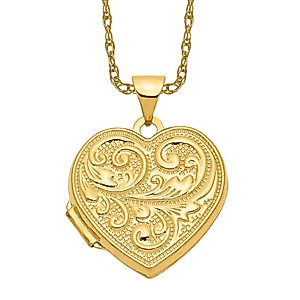 IceCarats 14K Yellow Gold Love You Always Heart Personalized Photo Locket Necklace Charm Pendant 24mm x 18.75mm Only