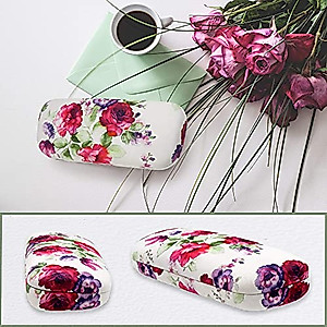 Rachel Rowberry Floral Hard eyeglass case | Glasses Case Hard Shell with Microfiber Drawstring Pouch and Cleaning Cloth | Protective Small sunglasses case for women (AS126 Cranberry Rose)