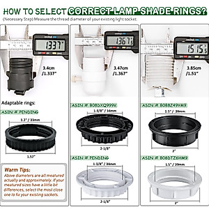 Light Socket Shade Rings,Aluminum Threaded Socket Ring for Medium Base E26 Sockets,Retaining Rings for Glass Lamp Shades/Light Fixtures (4-Pack White Color/For Thread Diameter 1-1/2 Inches)