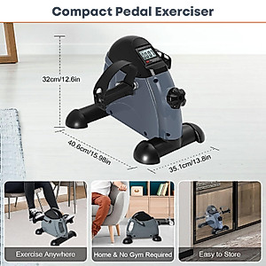 Under Desk Bike Pedal Exerciser, AGM Mini Exercise Bike Foot Cycle Arm & Leg Peddler Exerciser Machine with LCD Screen Displays (Gray)