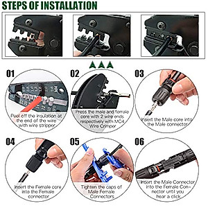 Keadic Solar Crimping Tools, Wire Stripper, 5 Pairs of Male/Female Solar Panel Cable Connectors, 2pcs Solar Connector Spanner Tool Kit for 2.5/4.0/6.0mm² MC3 MC4 Solar Panel PV Cable
