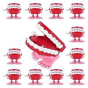 Dazzling Toys Plastic Fake Teeth - Pack of 12 Jumping Walking Chattering Wind Up Toys for Kids, Mini Amusement Toy for Gift, Goody Bag & Stocking Stuffer, Silly Prank Stuff, Halloween Party Favors
