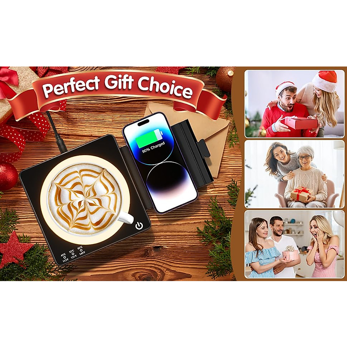 WHOLEV Coffee Mug Warmer, Smart Mug Warmer 15W Wireless Charging for Desk/Home, 3 Heat Settings Temperature Controlled, 8H Auto Off, Candle Warmer, Safe for Heating Coffee, Beverage, Milk, Tea