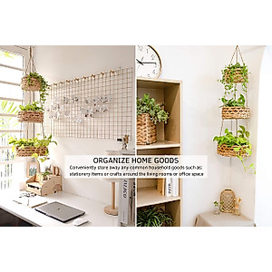 Hanging Fruit Basket 3 Tier for Kitchen, Handmade Natural Rattan Handwoven Wicker Seagrass Woven Wall Baskets Vegetable Organizer Produce Fruit Holder Counter Space Saver Storage Boho Hanging Planter