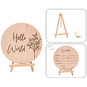 Hello World Newborn Sign, Baby Birth Announcement Sign, Wooden Baby Announcement Sign, Birth Announcement Sign for Hospital or Newborn Photo Props, Hospital Gift for New Parents and Expecting Mothers
