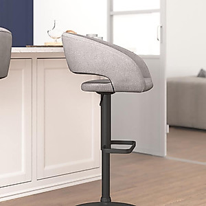 Flash Furniture Erik Comfortable & Stylish Contemporary Barstool with Rounded Mid-Back and Foot Rest, Adjustable Height - Gray Fabric with Black Base