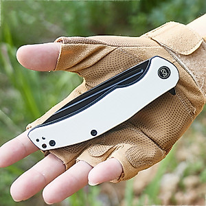 Miguron Knives M Velona Folding Knife,4.03" Black PVD 14C28N Blade White G10 Handle With Titanium Pocket Clip,Camping Hiking Pocket Knife MGR-8003WHII