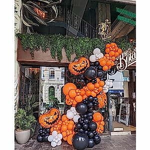 Bonropin 160Pcs Halloween Balloon Garland Arch kit with Black White Orange Silver Agate Balloons for Halloween Day Party Background Decorations