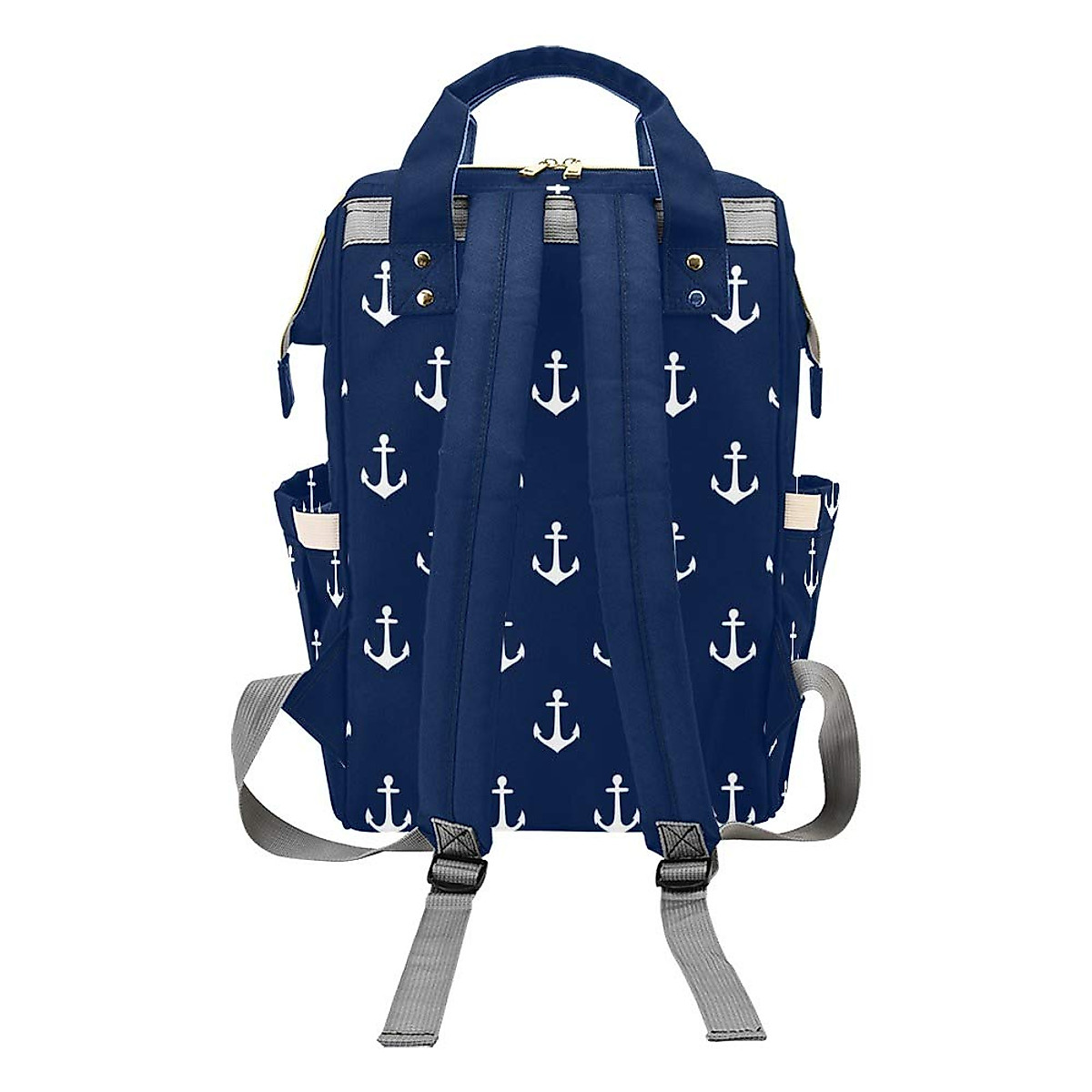 Yeshop Nautical Anchor Navy Blue Personalized Diaper Bag Backpack Tote with Name,Custom Travel Nappy Mommy Bag Backpack for Baby Girl Boy Gift, 10.83 inches * 6.69 inches* 15 inches
