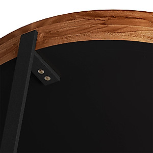 SSLine Antique Round Wood Coffee Table Farmhouse Cocktail Center Table for Living Room Thicken Fir Wood Table Top with Cross Metal Base(Natural&Black - 33.86" D x 17.71" H)