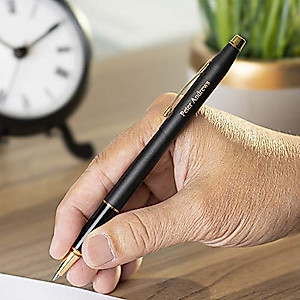 Dayspring Pens Cross Rollerball Pen | Engraved/Personalized Cross Classic Century Black Rollerball Pen with Gold Trim AT0085-110. Custom Laser Engraving of Your Personalized Gift Recipient's Name
