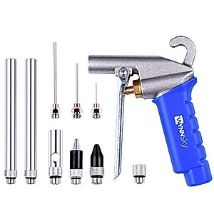 WYNNsky High Flow Air Blow Gun with 9 PCS Blower Tips, 6 inch Extensions, Needle and Rubber Tip, Xtreme Flow Nozzle, Adaptor, 120PSI Working Pressure, Air Compressor Accessories Kit, Cleaning Air Tool