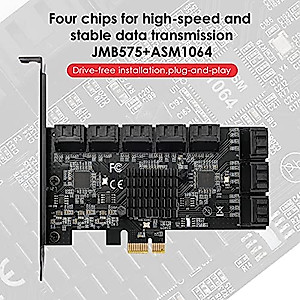 BEYIMEI PCIE SATA Card 16 Ports, 6 Gbit/s SATA 3.0 PCIe Card, PCIe to SATA Controller Expansion Card, Boot as System Hard Drive, Suitable for All PCIE Slots (JMB575 + ASM1064)