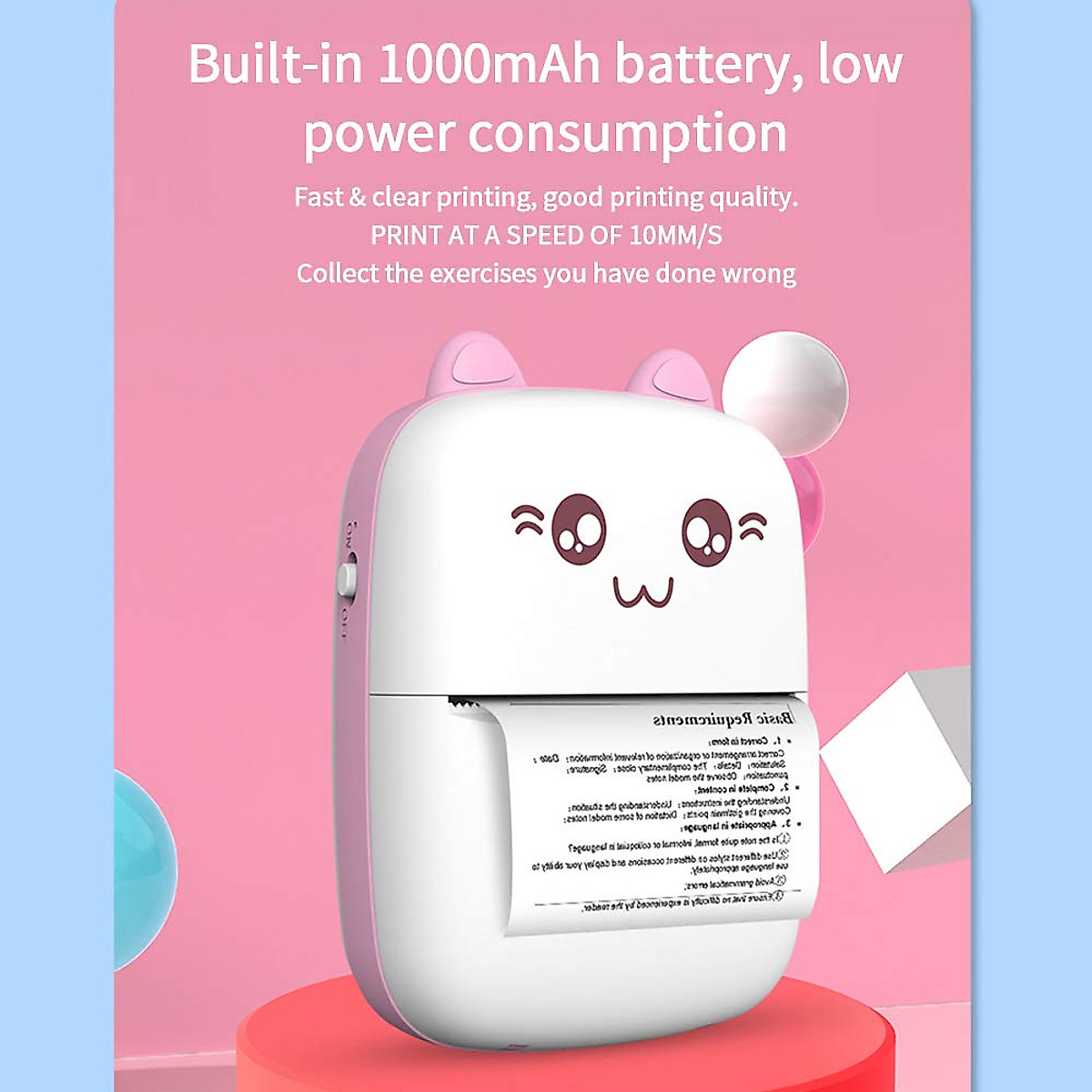 Fernuenx Mini Portable Printer, Wiresless Bluetooth Inkless Pocket Thermal Printer with 6 Rolls of Thermal Paper for Android iOS Phone，Gift for Notes Study Travel Photos Office Home，Pink