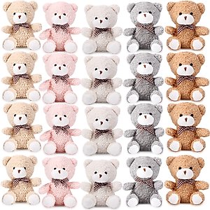 Wettarn 20 Pcs Mini Bears 4 Inch Mini Stuffed Animal Bulk Furry Bear Keychain Plush Cuddly Bear Doll for Boys Girls Birthday Present Stuffers Baby Shower Wedding Party Favors Graduation Decor Gifts