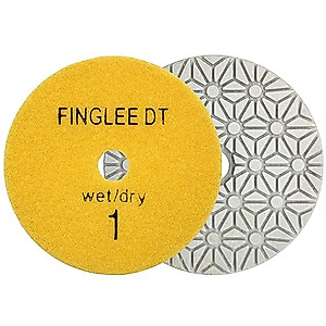 FINGLEE DT 4 inch 3 Steps Diamond Dry Polishing Pad Diamond Resin Discs for Granite Marble Quartz (5pcs Grit1)