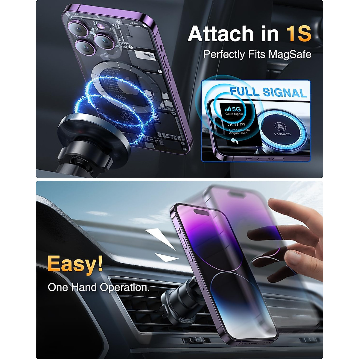 VANMASS [Military-Grade] for MagSafe Car Mount [2024 Upgraded Magnets] Magnetic Cell Phone Holder for Car Truck Vent, Cellphone Stand Cradles Auto Mobile Accessories for iPhone 15 14 13 12 11 Android