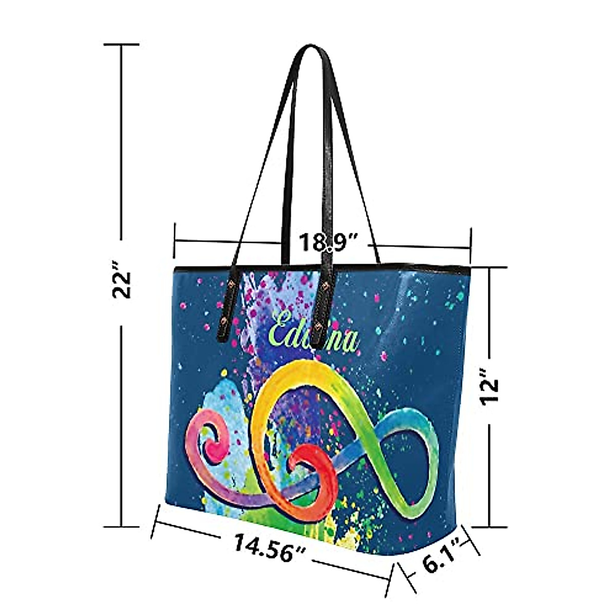 Watercolor Music Note Blue Personalized Leather Tote Bag Large Capacity Handbag