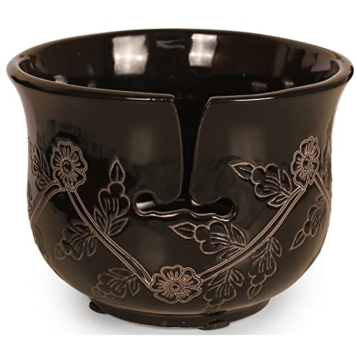 abhandicrafts 7x7" Inch Large Ceramic Yarn Bowl Double Spiral Knitting Bowl for Two Balls of Yarn Beautifully Hand Carved Floral Design by an Indian Artisans - Gifts for Knitters,