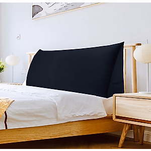 VERCART Large Reading Bed Wedge Pillow, Triangular Upholstered Headboard, Backrest Back Support for Sitting Up in Bed with Removable Velvet Black Cover, California King
